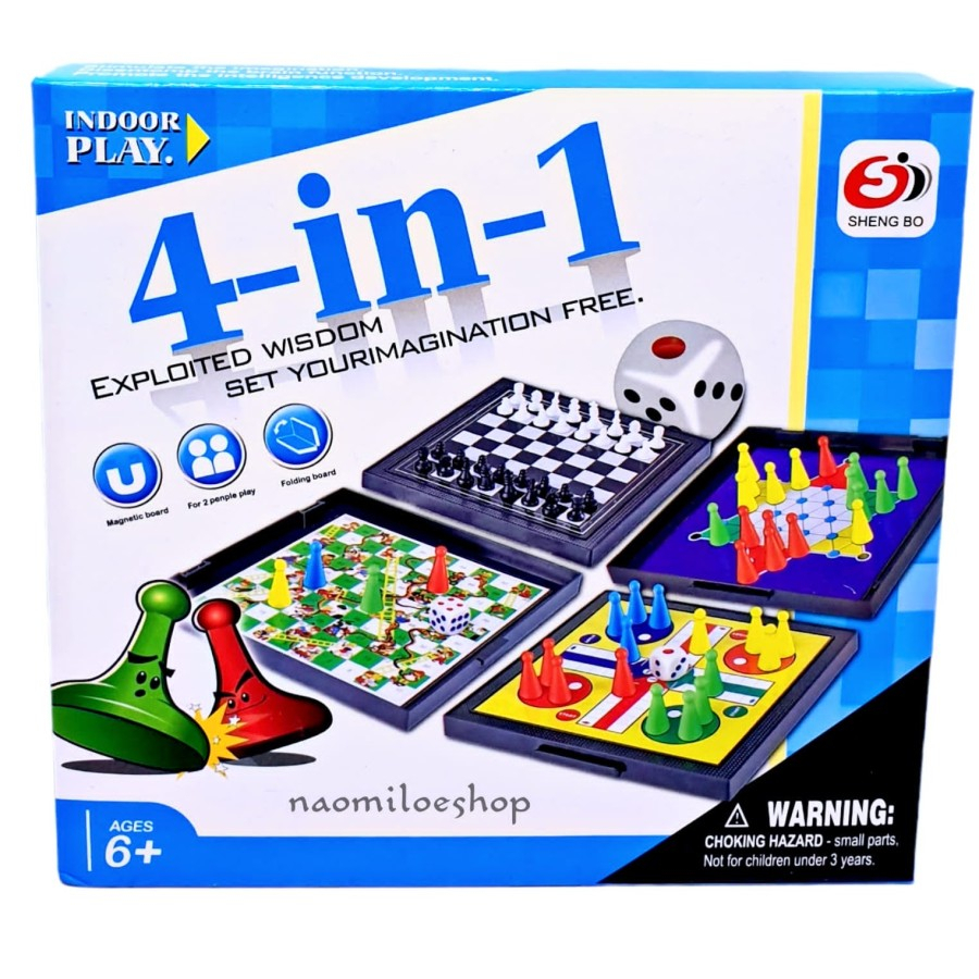 4 in 1 Magnetic Folding Snake & Ladders, Ludo, Chess, Chinese Checkers ...